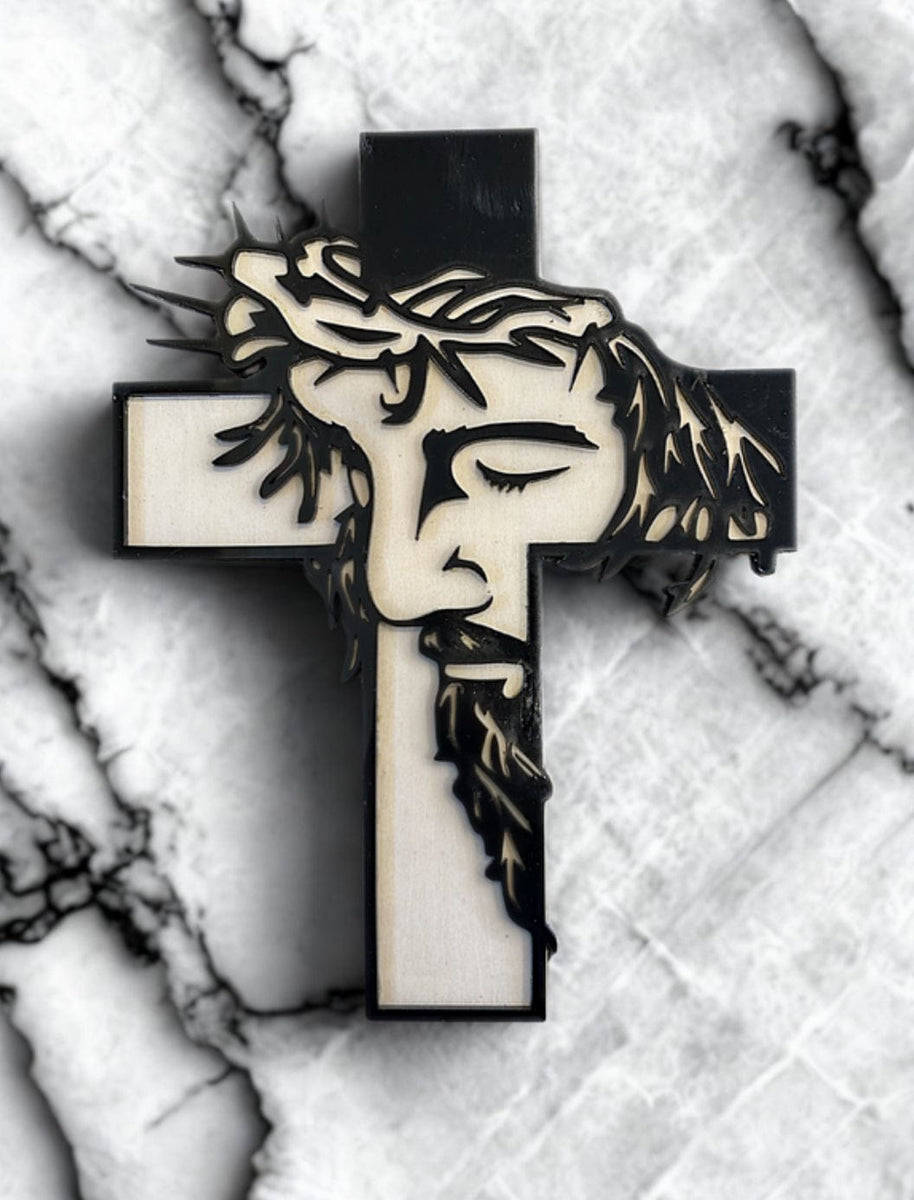 Double-Layered Cross with Jesus Face and Crown of Thorns — Treasured ...